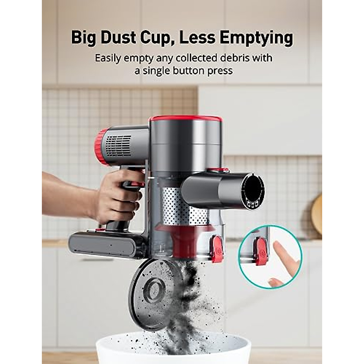 Aspiron Cordless Vacuum Cleaner, Vacuum Cleaners for Home with Large LED Touch Display, Brushless Motor, LED Headlights, Handheld Vacuum for Hard Floors, Carpets, Sofa, Car, Grey