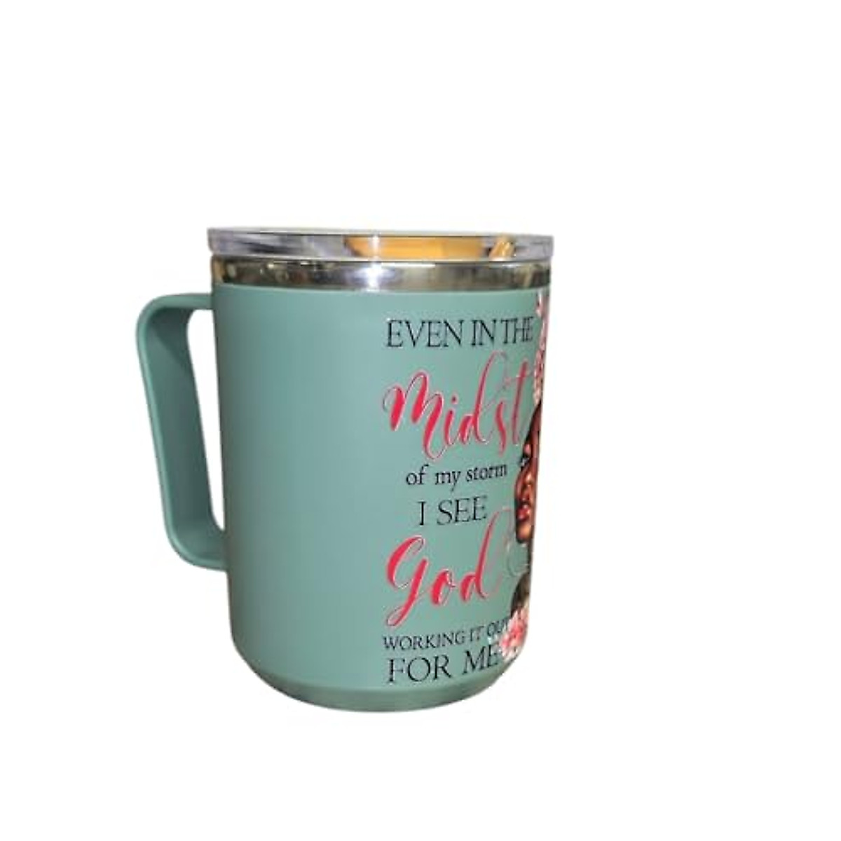 Inspirational Insulated Coffee Tumbler with Lid, with Motivational Quote, 15oz (Green)