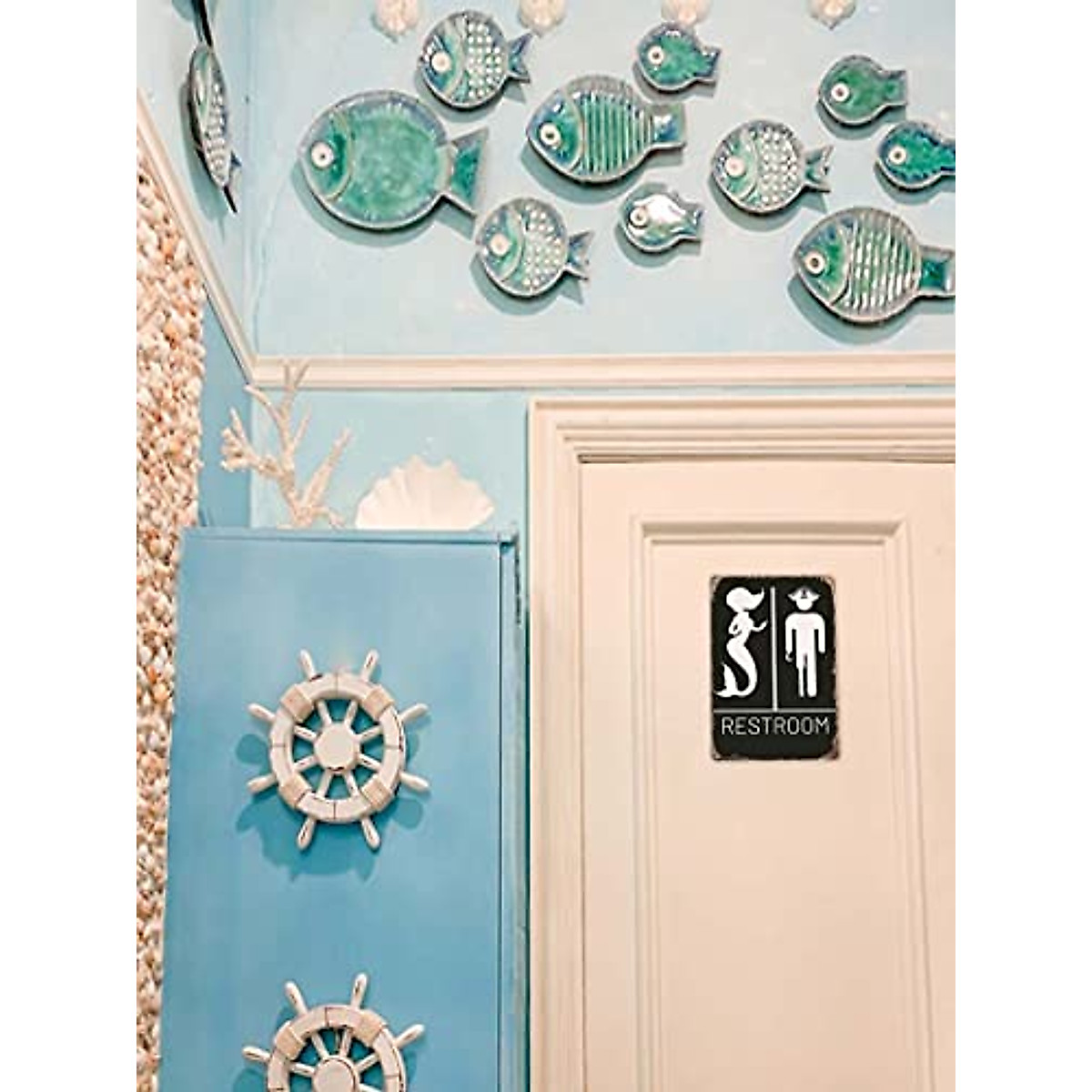 Funny Mermaid Pirate Vintage Restroom Door Sign Bathroom Decor Use For Nautical,Mermaid,Pirate,Beach,Ship Themed Wall Decor 12" * 8" (515)