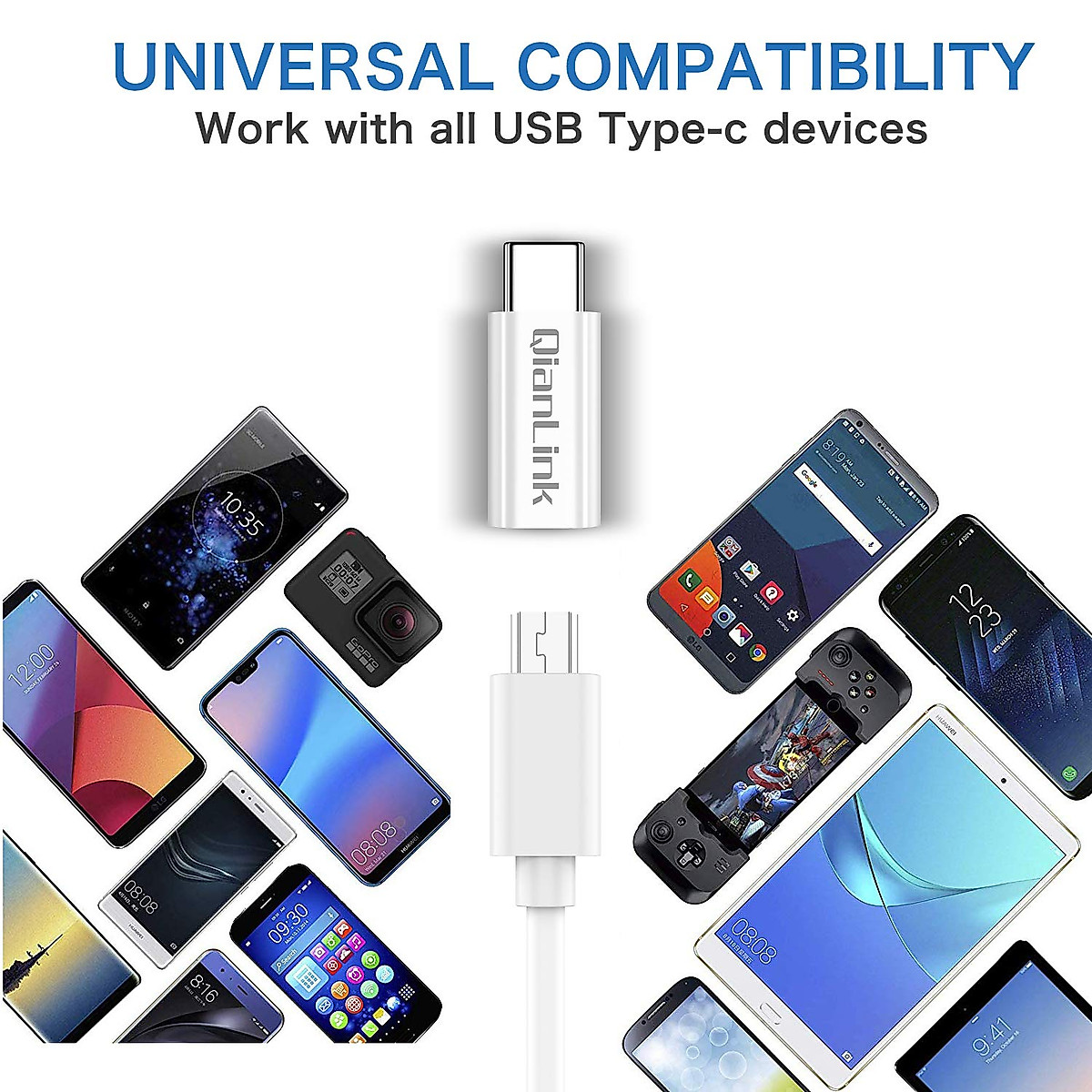 Mini USB to USB C Adapter, (2-Pack) Mini USB Female to USB C Male Convert Charging & Data Sync Compatible with Samsung Galaxy S10 S9 S8 Plus Note 9 8, LG V40 V35 V30 V20 G7 G6 G5,Moto Z2 Z3