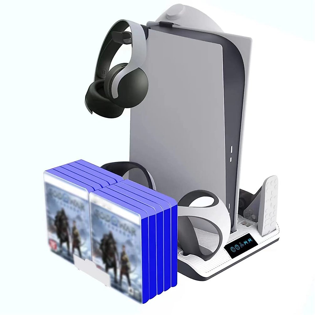 P5VR2 Dual Controller Charging Station and Cooling Base, for PS5 PSVR2 Helmet CD Storage Stander Handle Charging Dock VR Accessories