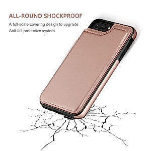 for iPhone 7 Plus/8 Plus Wallet Case with Card Holder,OT ONETOP Premium PU Leather Kickstand Card Slots Case,Double Magnetic Clasp and Durable Shockproof Cover 5.5 Inch(Rose Gold)