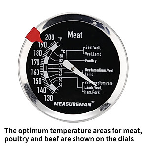 MEASUREMAN Meat Thermometer 2.5 Inch Dial with Red Indicator Clasp 304 Stainless Steel 130-220F/C Poultry Probe Oven BBQ Cooking Thermometers