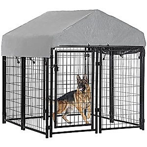 Welded Wire Dog Kennel Heavy Duty Playpen Included a Roof & Water-Resistant Cover 4'x4'x4.3'