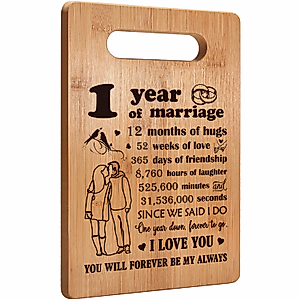 1st Anniversary Wedding Gifts for Couple, Happy First Wedding Anniversary Cutting Board, 1st Year of Marriage Gift for Her/Him, One Year as Husband and Wife, Mr and Mrs