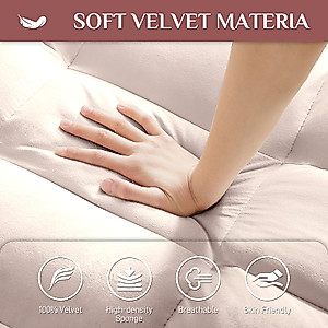 DAMAIFROM Convertible Sleeper Sofa Chair Bed with USB Port & Cup/Phone Holder, 3 in 1 Couch with Pollout Bed, Velvet Couch Chair Chaise Lounge for Living Room, Apartment, RV, Small Room - Pink