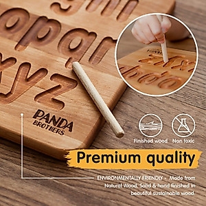 Panda Brothers Wooden Alphabet Tracing Board - Wooden Montessori Toys for 3 4 5 Year Old Kids, Educational Toy for Kids, Reversible Uppercase and Lowercase Letters, Fine Motor Skills Toys, STEM Toys
