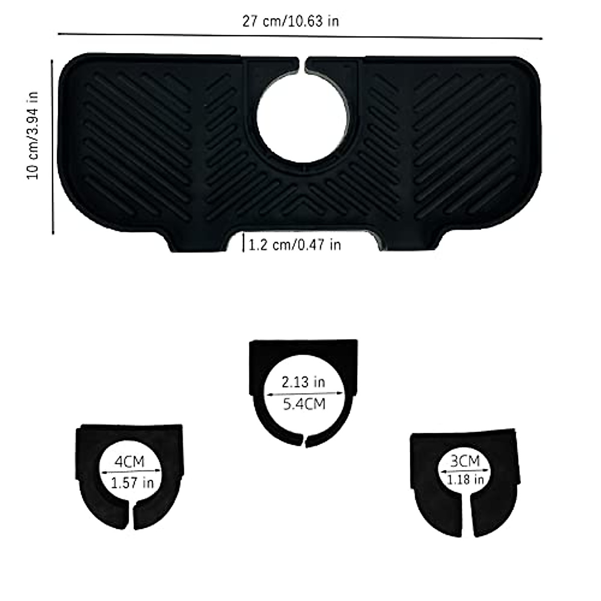 Rictine Silicone Faucet Mat for Kitchen & Bathroom Sink, 3 Pore Size Silicone Faucet Mat, Dish Soap Sponge Holder for Kitchen Sink Accessories, Drying Mat for Kitchen Counter Sink Splash Guard (Black)