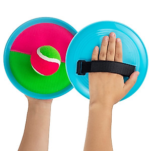 Outdoor Games for Kids - Outside Toys for Kids Ages 4-8, Toss and Catch Ball Set, with 4 Paddles 4 Balls, and 1 Storage Bag, Yard Games for Kids Boys Girls Birthday Gifts New Year Gifts- 4 Blue