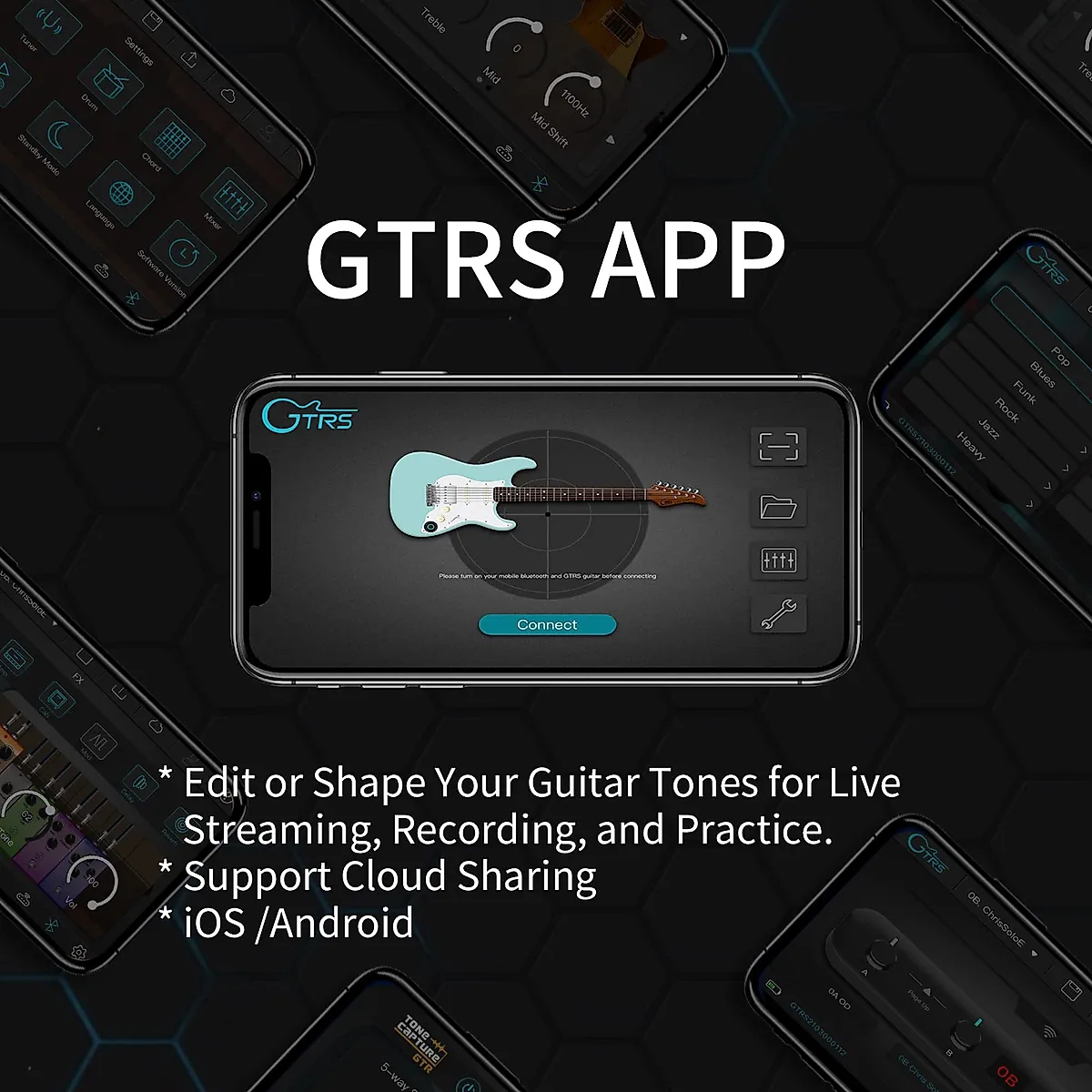 GTRS P801 Maple Fretboard Professional Electric Guitar Kit with Intelligent Process System Guitar Simulations Effects Drum Looper Metronome Support App Control for Recording Performance Practice