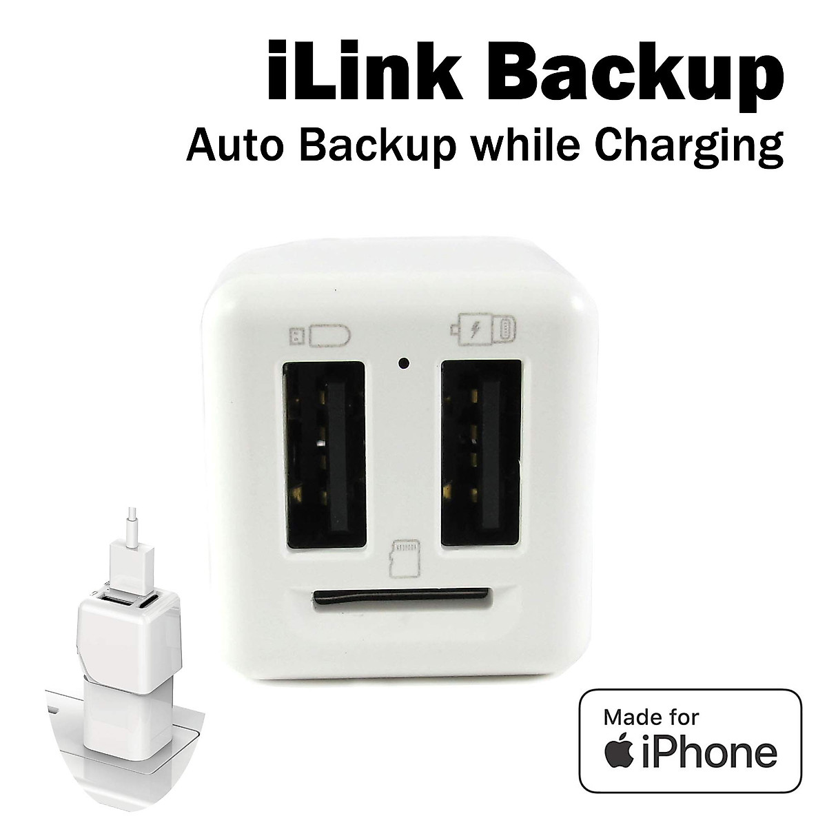 SPT iLink Backup Automatically Backup Photos and Videos While Charging of iPhone and iPad with iPhone Backup Storage and 256 bit Encryption 【SD Card and USB Not Included】