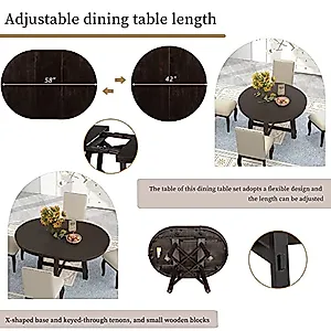 HAUSHECK Modern Round Room Person, Wood Extendable w/X-Shaped Base, Upholstered, Nailhead Curved Back, Farmhouse Kitchen Chairs Home Furniture, Dining Table Set for 4-6, Espresso