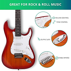 Ktaxon 39 Inch Electric Guitar, Full-Size Beginner Solid Body Guitar Kit with Gig Bag Strap Tremolo Bar Cable Picks (Sunset Red)