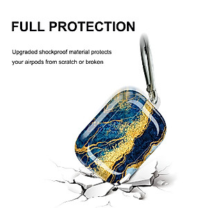 JIAXIUFEN Compatible with AirPods Pro Case Cover Gold Sparkle Glitter Marble Design Cute Full Protective Silicone TPU Skin Accessories for Women Girl Dark Blue