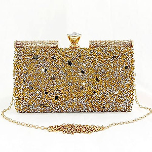 Felice Ann Glitter Rhinestone Sequins Evening Clutch Handbag Chain Strap Crossbody Shoulder Bag, Rhinestone Sequins Golden