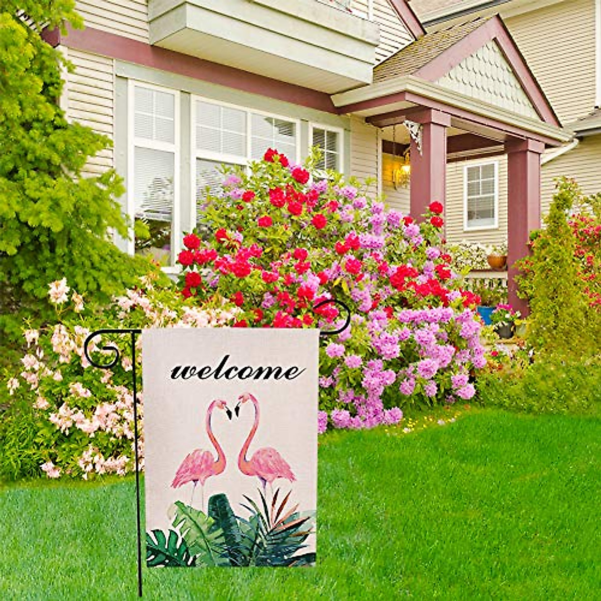 Ogiselestyle Flamingo Garden Flag Vertical Double Sided Farmhouse Summer Autumn Fall Small Welcome Yard Outdoor Flags 12 X 18 Inch