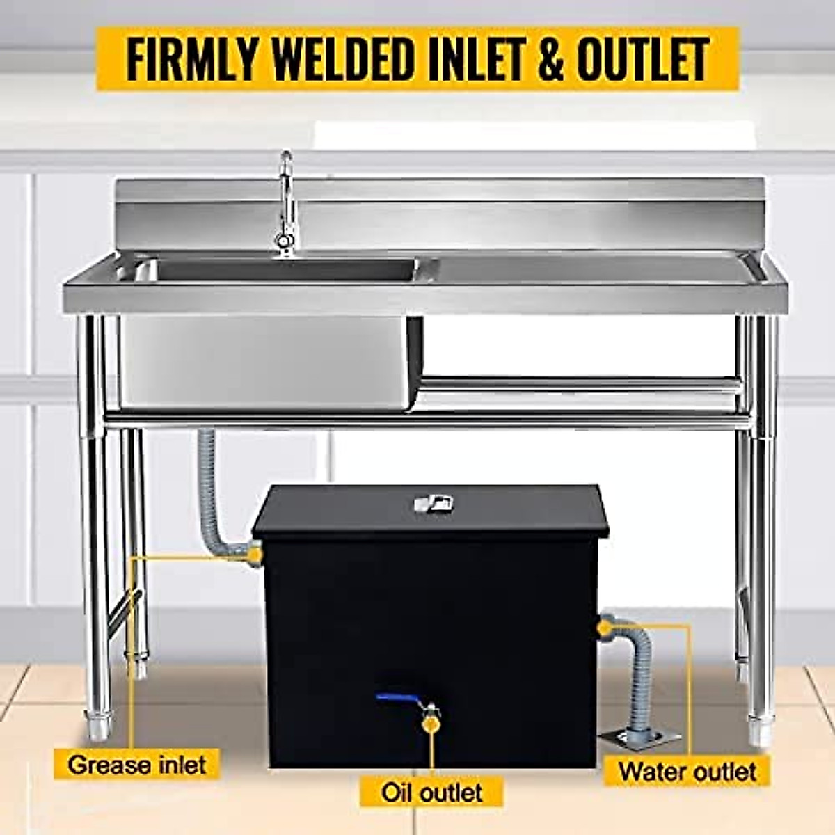 Commercial Grease Interceptor Trap 8-70 Lb - Carbon Steel Grease Trap Under Sink For Restaurant Cafe - Under Sink Grease Trap 10 GPM - Waste Water Oil-water Separator For Restaurant,20 LB