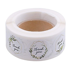500pcs Thank You Stickers,1" Round Greenery Frames Thank You Stickers Roll 4 Floral Designs Thank You Envelope Labels Perfect for Gift Wraps, Birthday Party Favors
