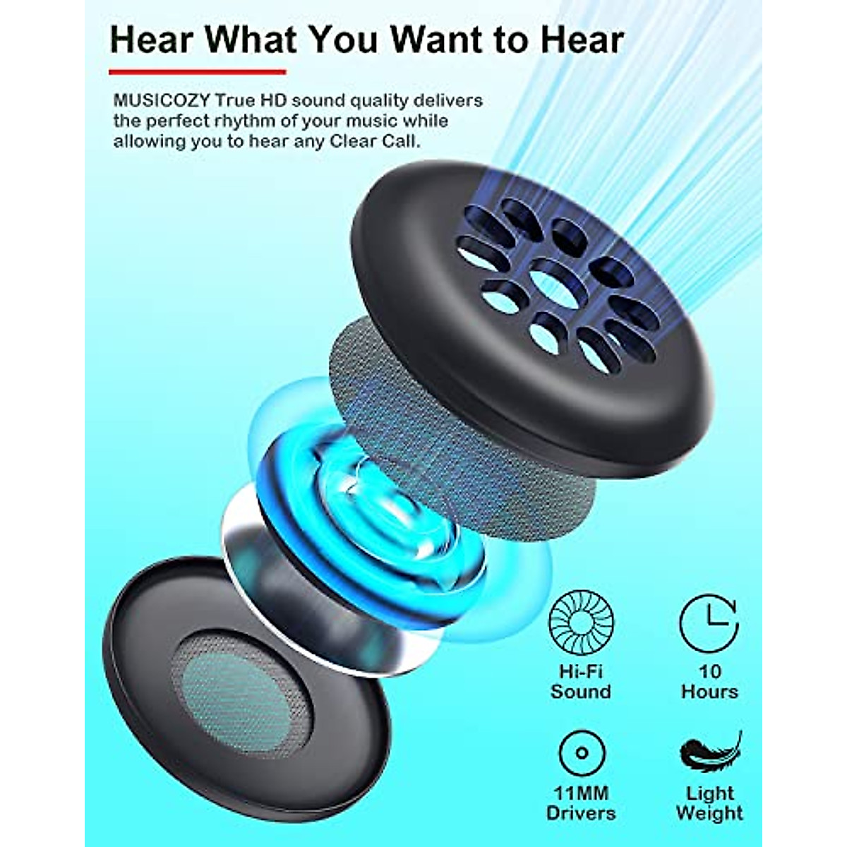 MUSICOZY Sleep Headphones Bluetooth Headband, Sleep Mask With Bluetooth Sleep Headphones, Sports Sleeping Headphones Sleep Earbuds with Ultra-Thin HD Stereo Speakers Perfect for Insomnia Workout, Jogg