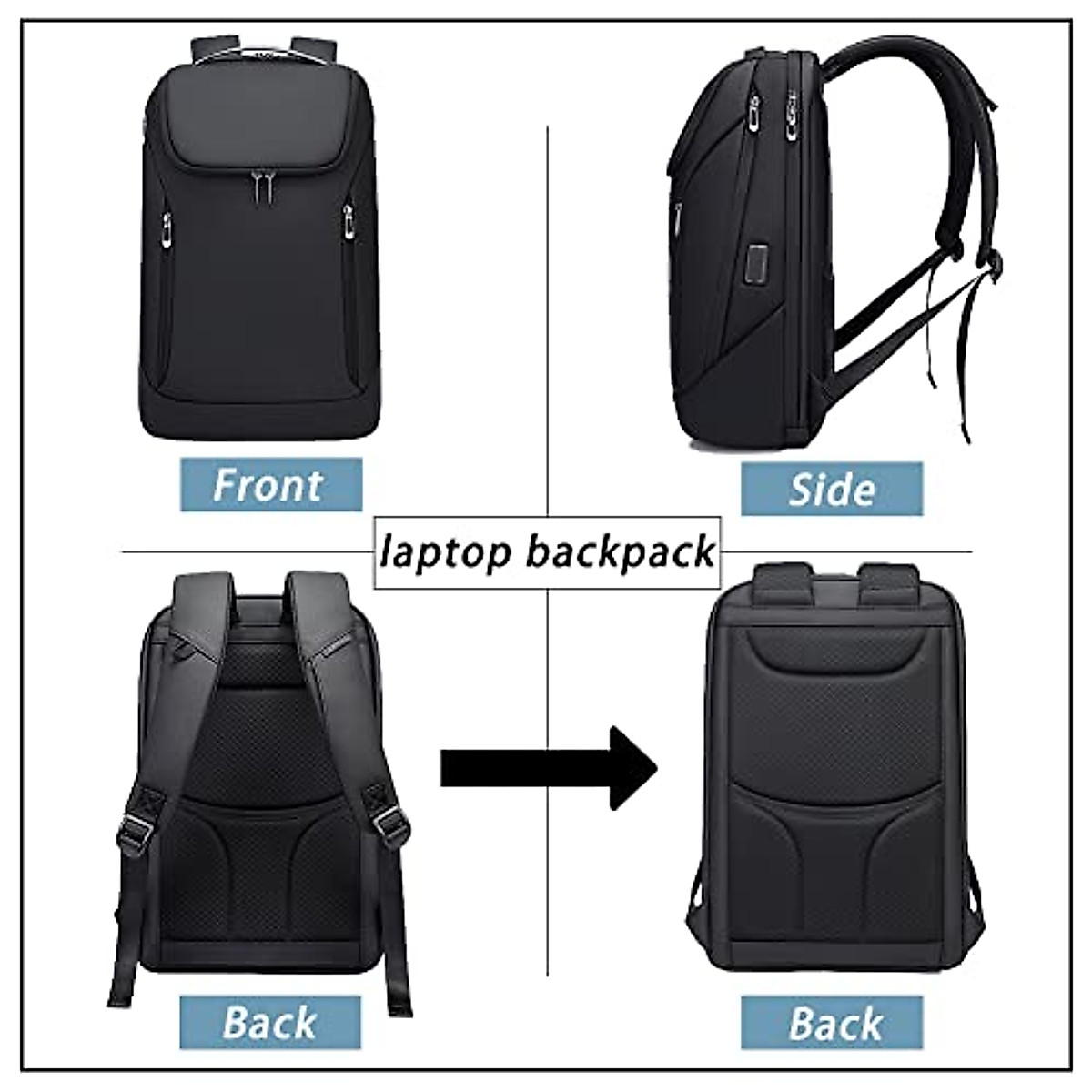 Uaskmeyt Travel Backpack for Men, Business Laptop Backpack Water Resistant Computer Backpack with USB Charging Port (Black1)