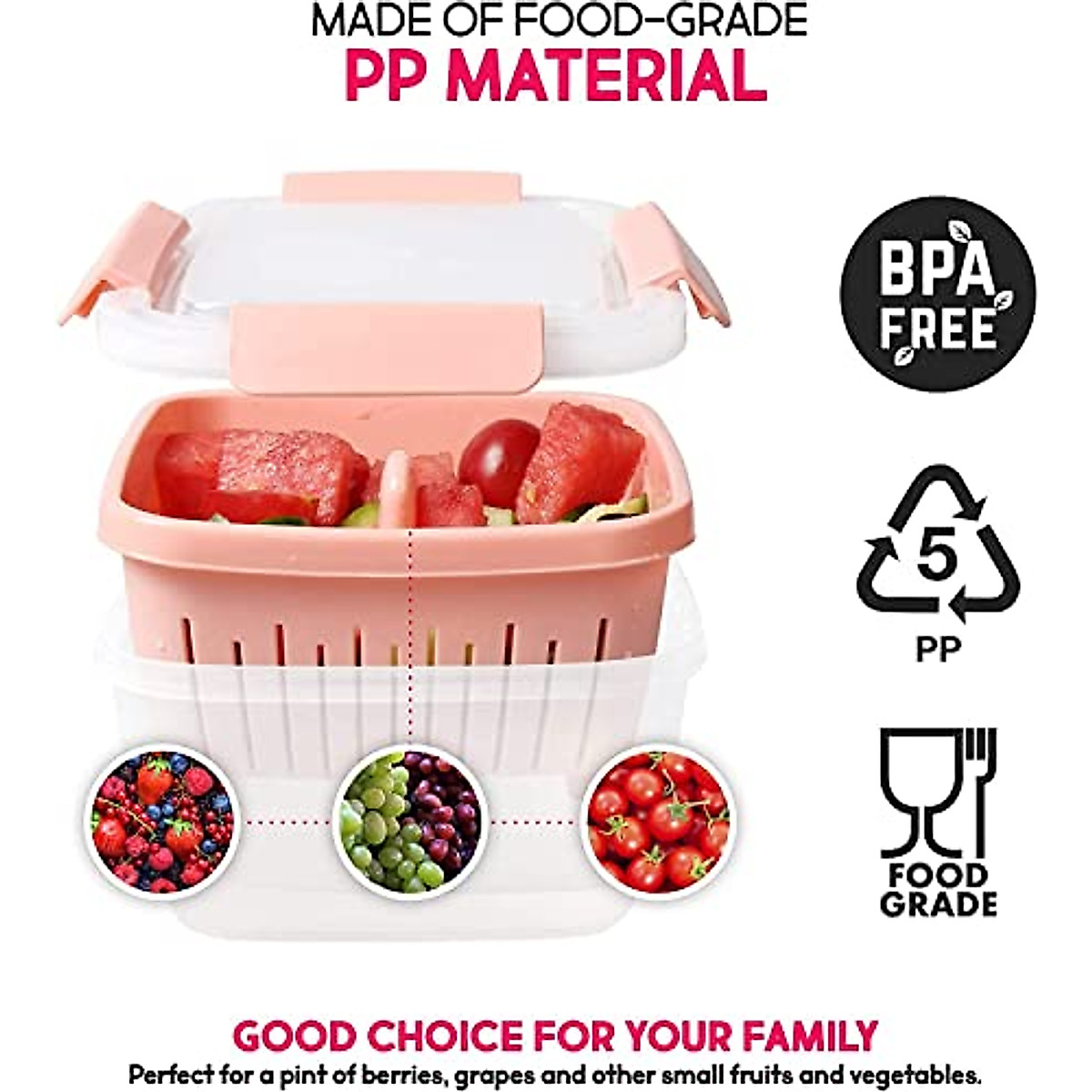 shopwithgreen 3 Pack 68oz Berry Keeper Container, Fruit Produce Saver Food Storage Containers with Removable Drain Colanders, Vegetable Fresh Keeper Set | Refrigerator Organizer