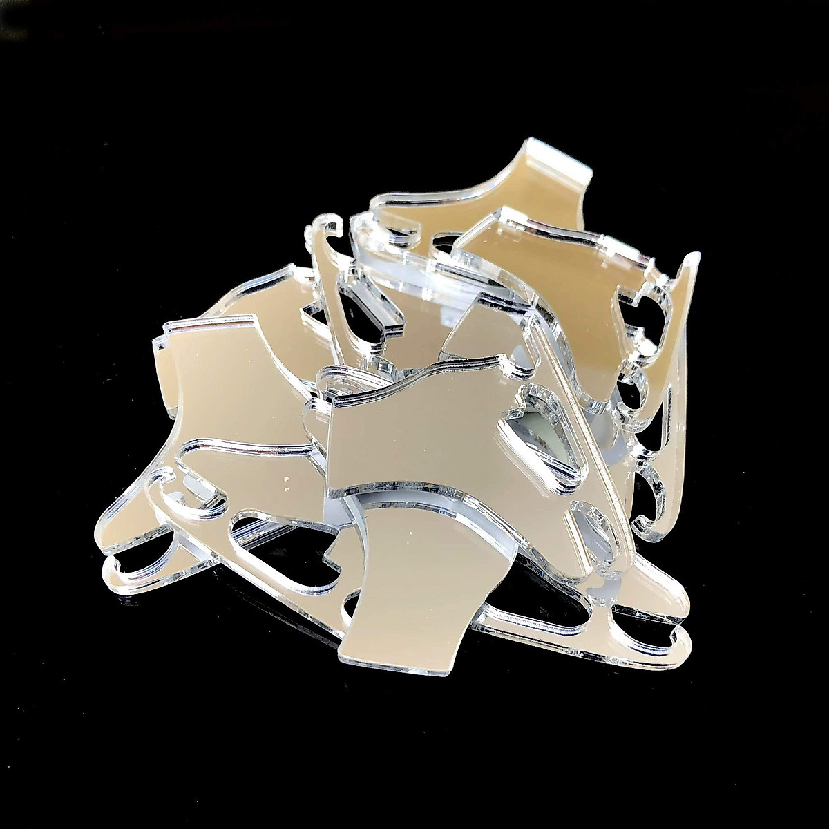 Super Cool Creations Ice Skates Shaped Crafting Mirrors, Set of 10, Many Colours, Shatterproof Acrylic, Black, Pack of 10 x 6cm