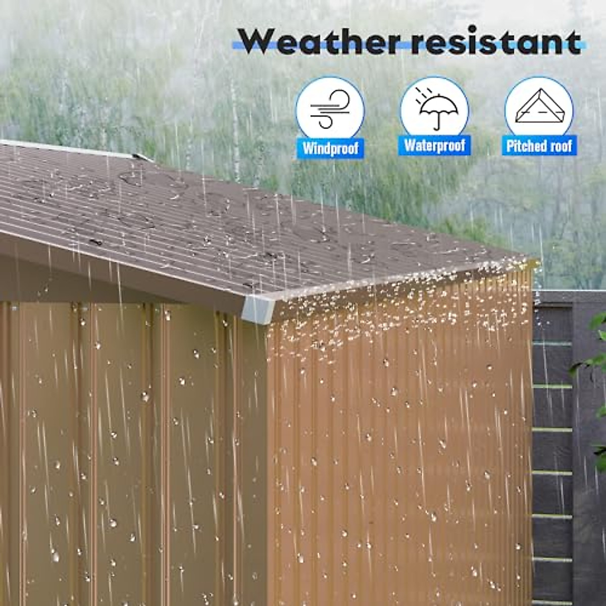 JAXPETY 9x10.5 FT Outdoor Storage Shed - Galvanized Metal Storage Shed Garden Shed with Double Lockable Doors and Floor Frame Backyard Shed for Garden Patio Backyard Lawn Tools, Brown