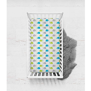 Bacati 2 Piece Elephants Muslin Crib Sheets, Blue/Grey