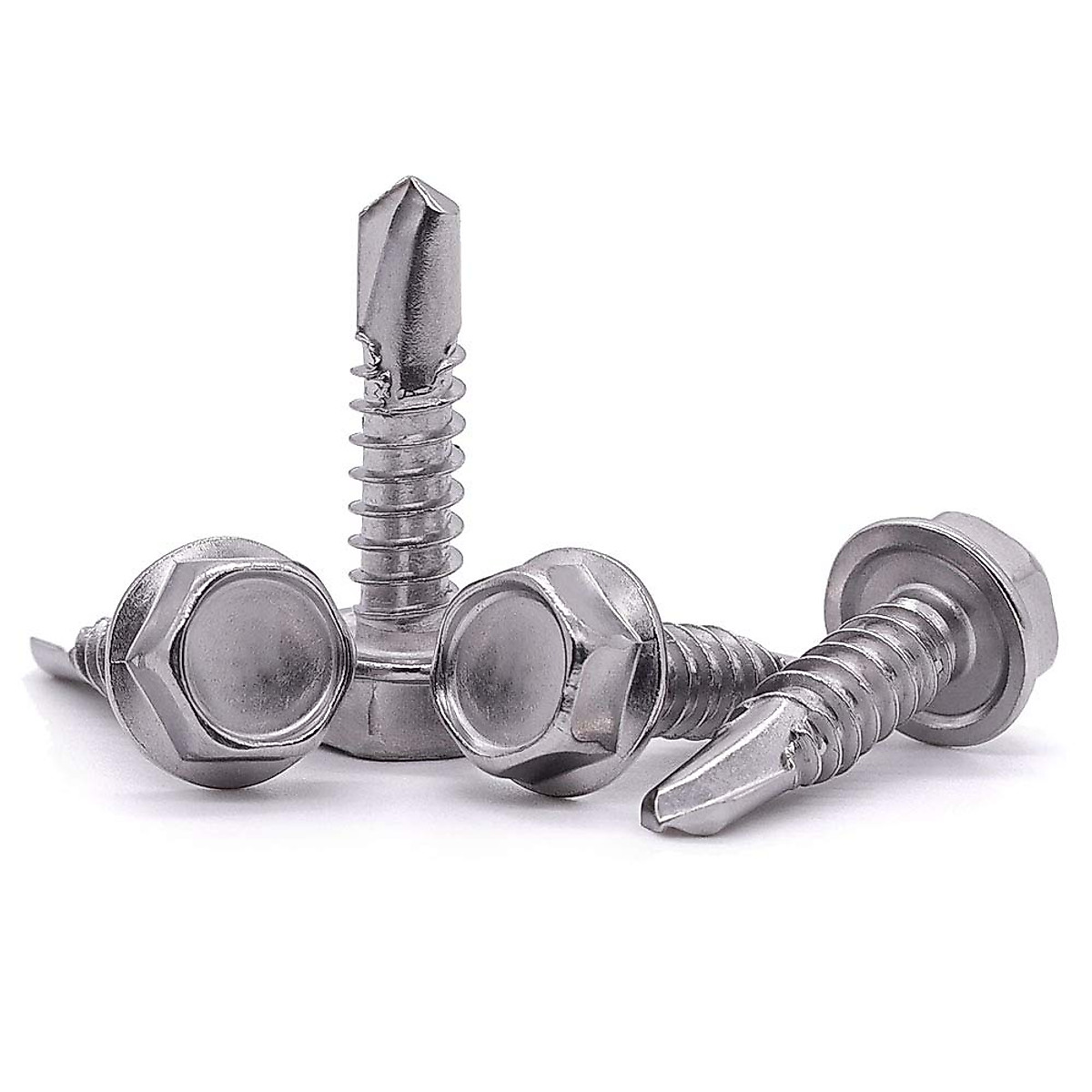 #14 x 3/4" (50 pcs) Hex Washer Head Self Drilling Screws, 410 Stainless Steel Metal Sheet Tek Screws, Self Tapping Point, No Pre-drilled Hole Needs