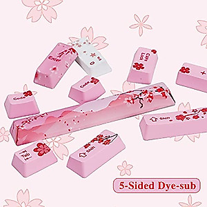Guffercty kred GTSP 104 Sakura Keycaps Cute Japanese Custom Gaming keycap Set of Dye-Sub OEM Profile for Cherry Mx Gateron Kailh Switch 87/104 60% Mechanical Keyboard (Sakura)