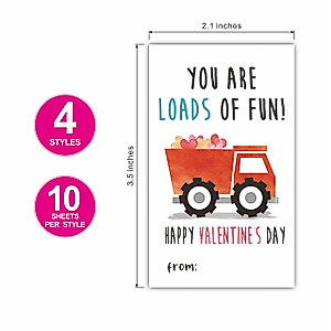 2.1" x 3.5" Valentine's Day Gift Wrap Self Adhesive Stickers | Construction Theme Happy Valentine's Day Gift Wrapping Decorations and Supplies for Kids | 40 Gift Stickers-BGJ-001