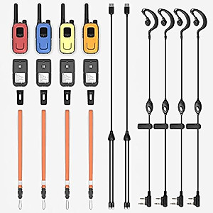 Radioddity FS-T3 Walkie Talkies for Adults Kids Long Range 4 Pack Rechargeable Walky Talky FRS Two Way Radio, 22 Channels License Free USB Charging with Flashlight Earpiece for Camping Hiking