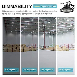 JOMITOP 200 Watt UFO High Bay LED Lights, Dimmable 30000 Lumen, 800W HPS or MH Bulbs Equivalent, 5000K Bright White, Industrial Highbay Light, Warehouse Light Fixture, AC 90-277V 4Pack