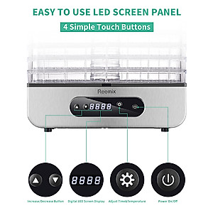 Reemix Food Dehydrator Machine, Compact Dehydrators for Food and Jerky, Fruits, Veggies, 500W Dehydrated Dryer with Temperature Control, 5 BPA-Free Trays Dishwasher Safe, Silver