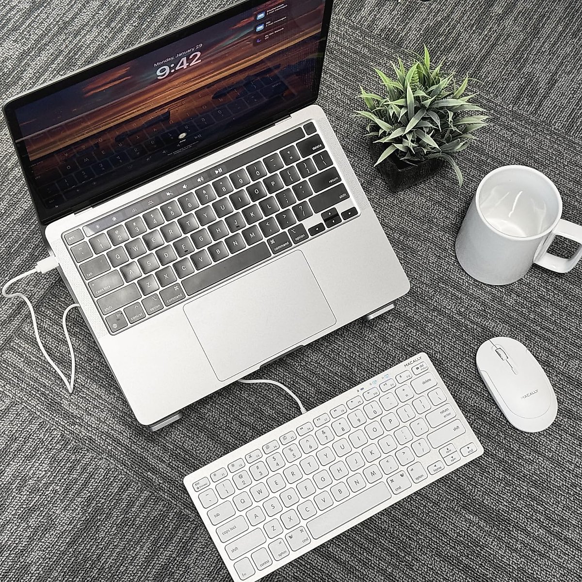 Macally Small USB C Keyboard - Plug & Play Compatible Wired Apple Keyboard for Mac Mini, MacBook Pro/Air, iMac, iPad, Windows, Chromebook with USBC Port - Compact & Mini USB Type C Keyboard - Silver