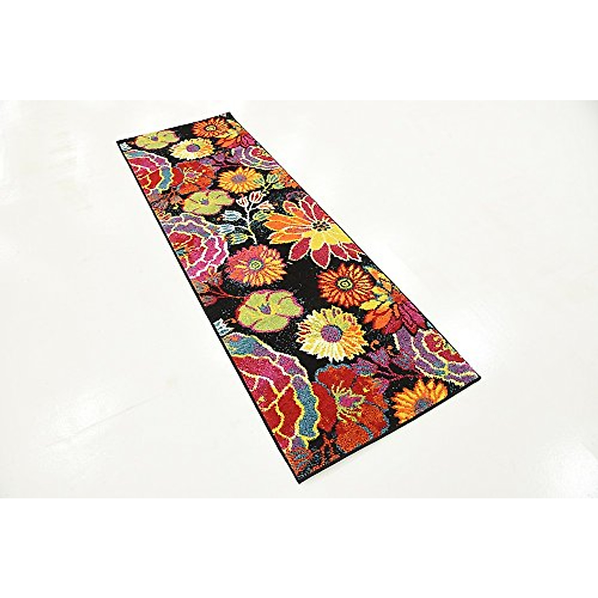 Unique Loom Lyon Collection Colorful Modern Floral Garden Area Rug, 2 x 6 ft, Black/Yellow