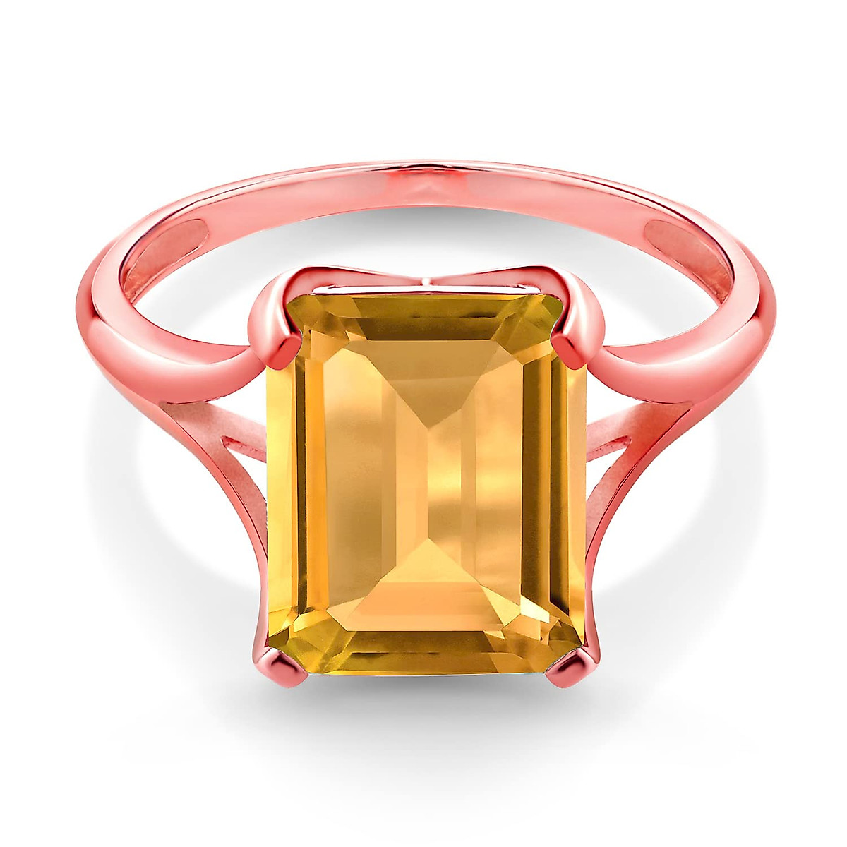 Gem Stone King 14K Rose Gold 10X8mm Emerald Cut Gemstone Birthstone Engagement Ring | Wedding Engagement Anniversary Promise Ring | Rose Gold Ring For Women