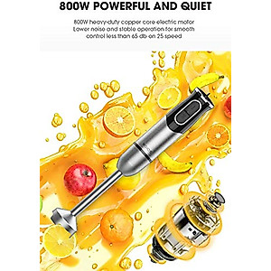 KOIOS 800W Immersion Hand Blender, Multifunctional 5-in-1 Low Noise Stick Mixer, 9-Speed, Stainless Steel, Titanium Plated Blade, includes 600ml Mixing Beaker, 800ml Chopper, Whisk Attachment, and Milk Frother