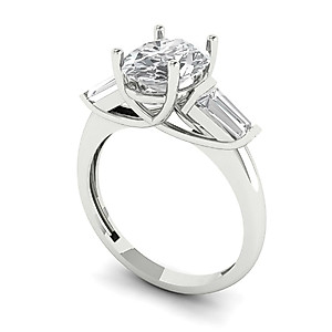2.5 Ct Oval Cut Clear Simulated Diamond 14K White Gold Solitaire with Accents 3 Stone Engagement Anniversary Ring Size 7