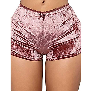 Springcmy Women's Velvet 2PCS Outfits Spaghetti Strap Crop Top and Shorts Pajama Sets (Pink,S)