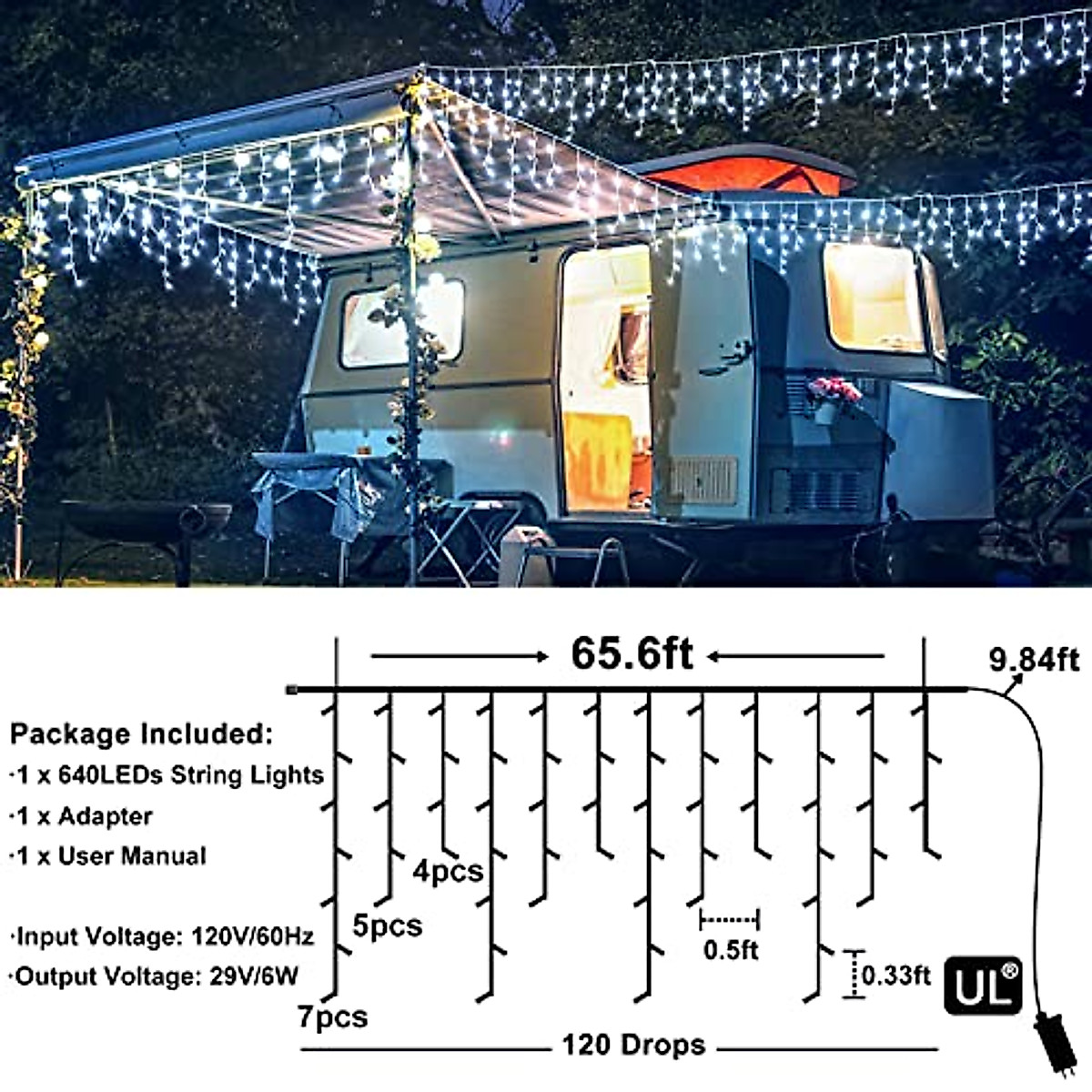 Christmas Icicle Lights Outdoor - 66ft 640 LED 8 Modes Connectable Curtain Fairy String Lights with Timer Memory, Plug in Waterproof for Home Decoration Holiday Eaves Yard Party Indoor (Cool White)