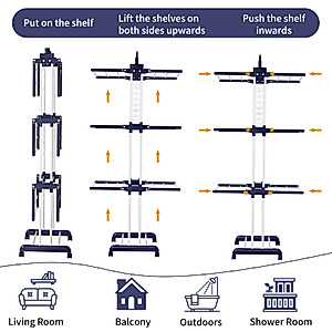 Rbitroise Clothes Drying Rack,Clothes Drying Rack Foldable,Drying Rack Clothing Folding,4-Tier Laundry Drying Rack for Clothes,Rolling Clothes Horses Dryer Rack,-Dark Blue