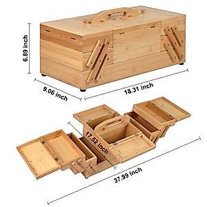 Adolfo Design Wooden Sewing Box Organizer for Sewing Supplies,Sewing Crafting Hobby Storage Box, 3 Tier Drawers for Craft Tools, Needles Assorted