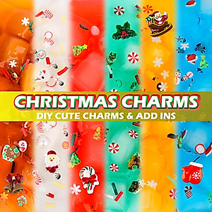 6 Pack Crunchy Clear Slime Kit Christmas Crystal Jelly Cube Slime with Xmas Decors Charms, Premade Holiday Bubble Glossy Slime for Girl Boy 10-12, Super Soft Stretchy Sludge, Kid Party Favors