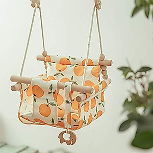 Canvas Baby Swing Seat Chair Indoor Outdoor Hanging Swing Seat for Baby with Soft Cushion/Safety Belt/Mounting Hardware,Orange
