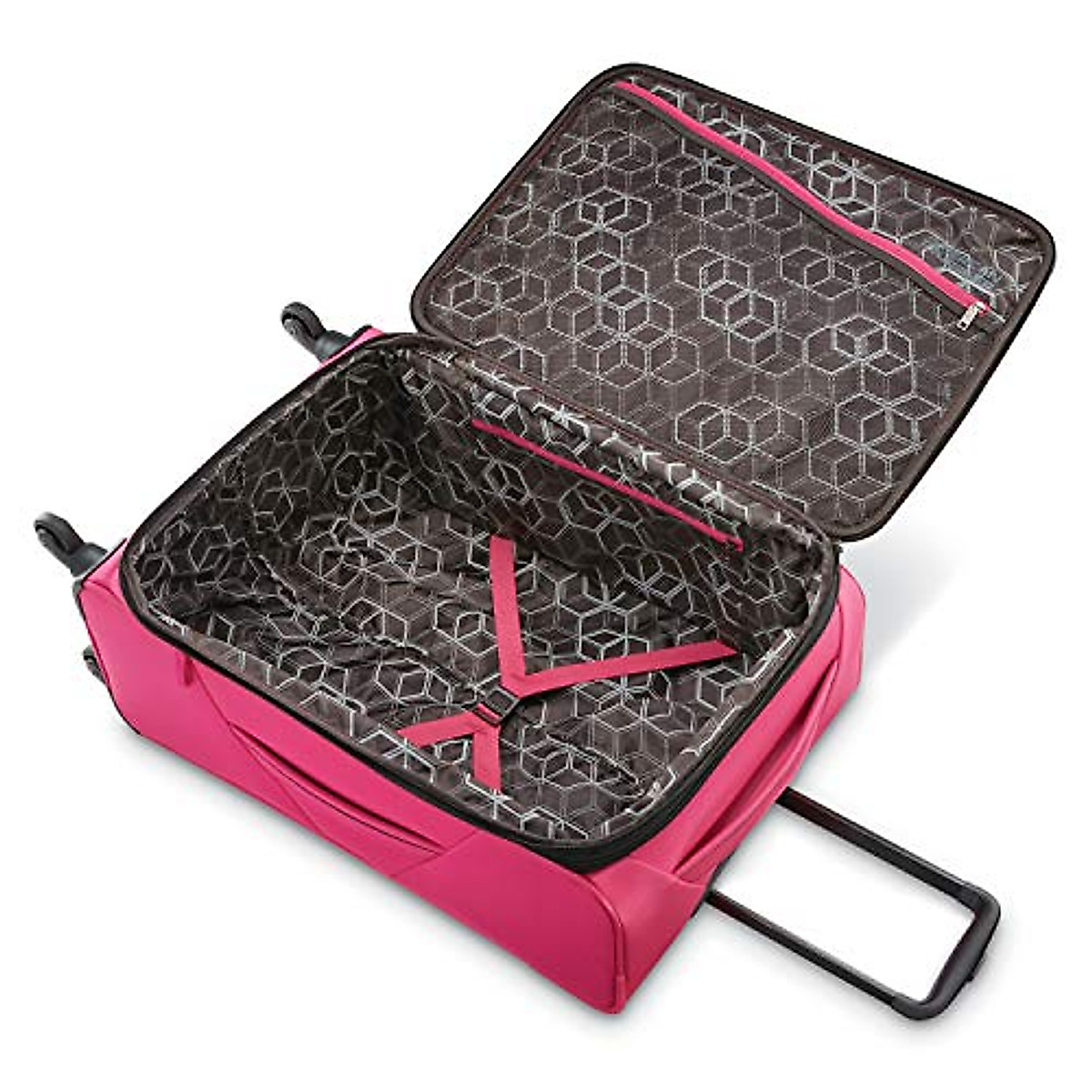 American Tourister 4 Kix Expandable Softside Luggage with Spinner Wheels, Pink, Checked-Medium 25-Inch