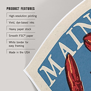Maine, Lobster Woodblock (12x18 Art Print, Travel Poster Wall Decor)
