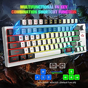 FELICON Small Wireles Gaming Keyboard and Mouse Combo, Rechargeable RGB Backlit 64 Keys Mini Double Color Keyboard and Crack Light Up Mouse, Mouse Pad for PC, MAC, Gamer