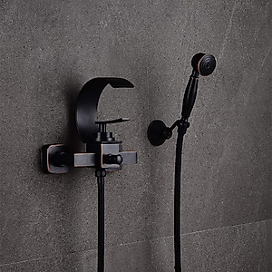 Wovier Oil Rubbed Bronze Waterfall Wall mount Bathtub Faucet,Single Handle Tub & Shower Mixer with Hand Held Shower Set,Black