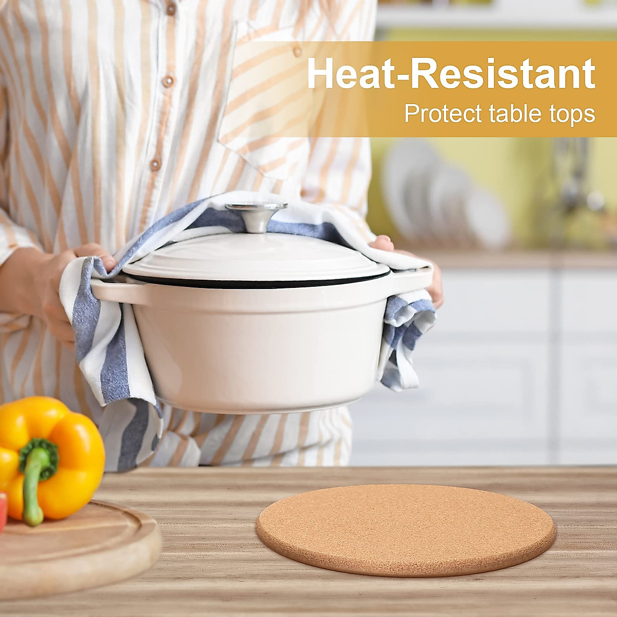 16 Pack Cork Trivet 8 Inch Cork Coaster Thick Cork Trivets for Hot Dishes and Hot Pots Heat Resistant Multifunctional Cork Board Hot Pads for Table Countertop